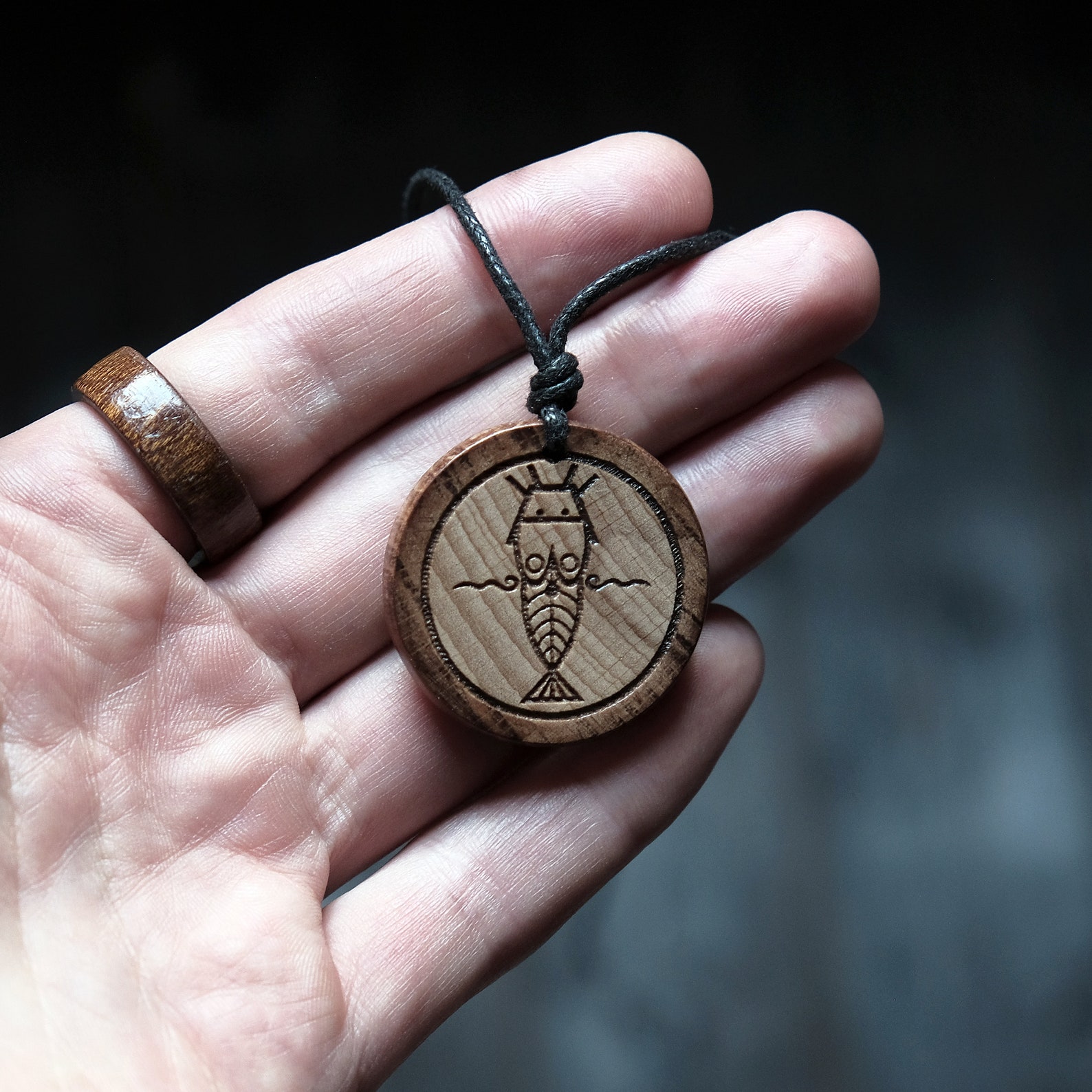 Wood Necklace-nommo Pendant, Nummo Symbol, Carved From Solid Wood. - Etsy