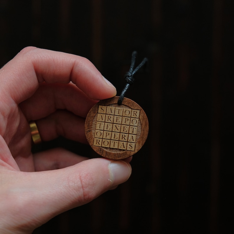 Sator Square Necklace/pendant, Round Solid Wood. Spiritual Necklace ...