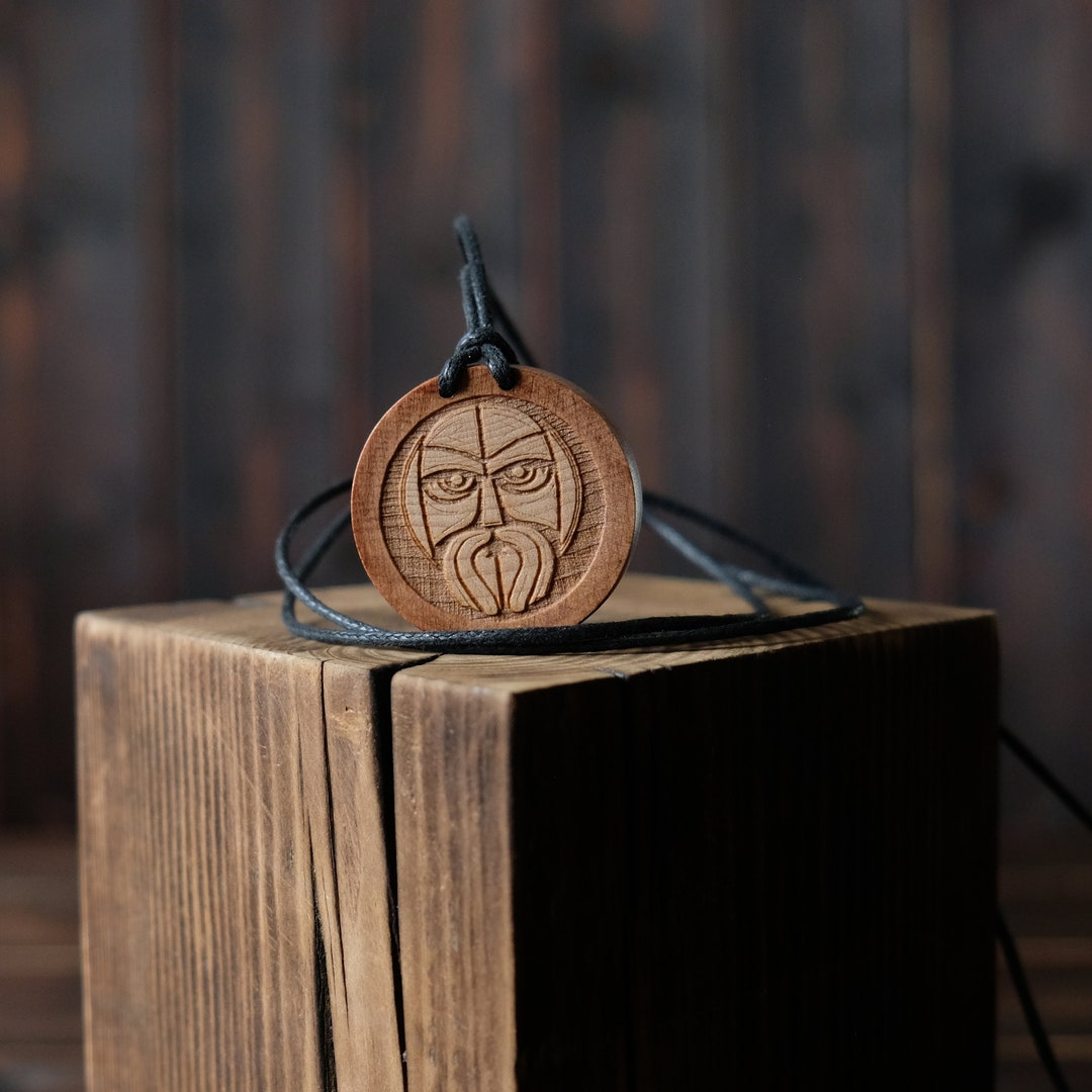Loki God Wooden Necklace , Round Solid Wood. Nordic/norse Mythology ...