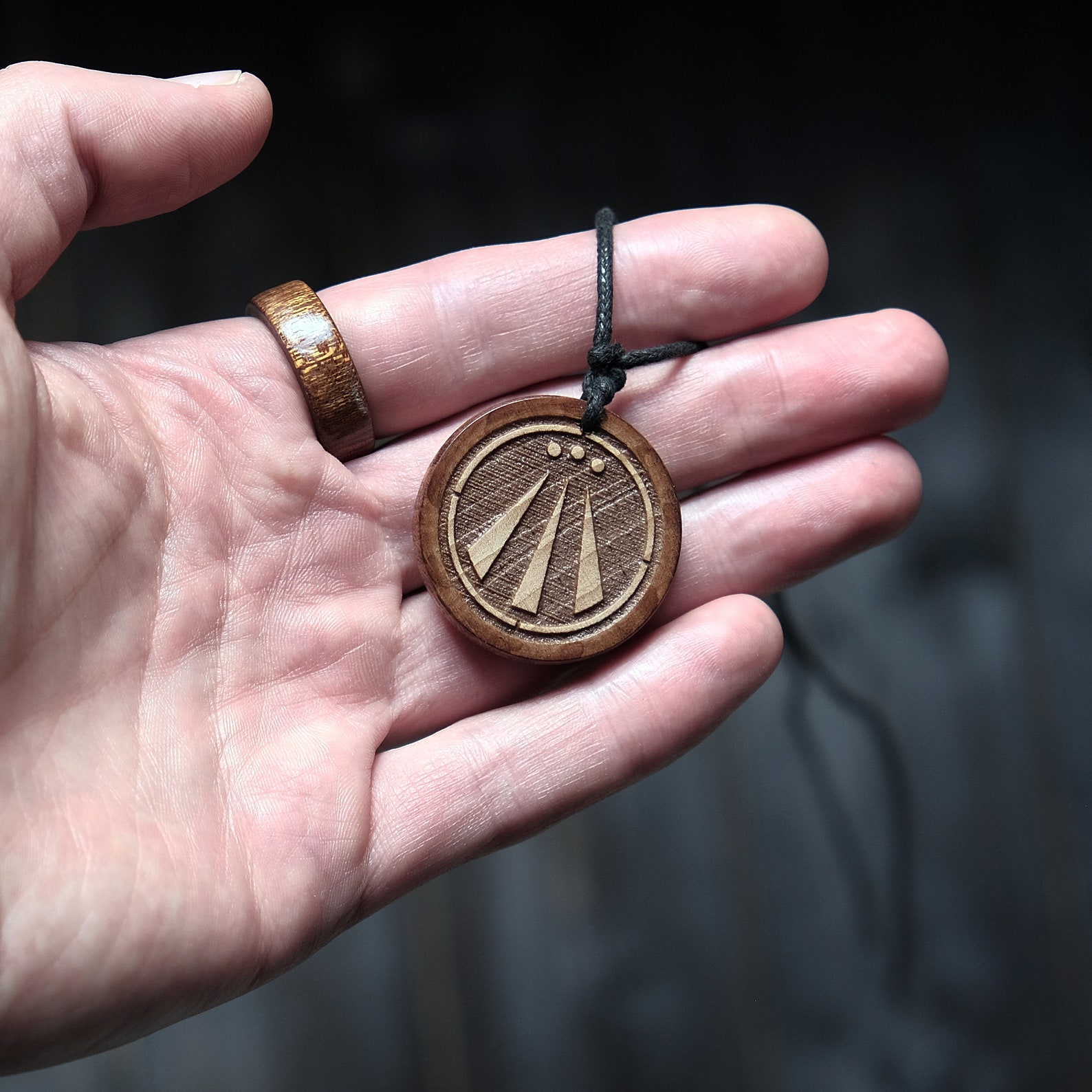 Wood Necklace-awen Pendant Neo-druid Symbol Carved From - Etsy