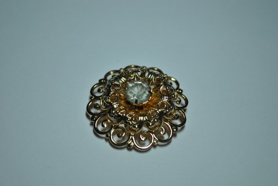 Signed Coro Gold Tone Clear Rhinestone Brooch | Etsy