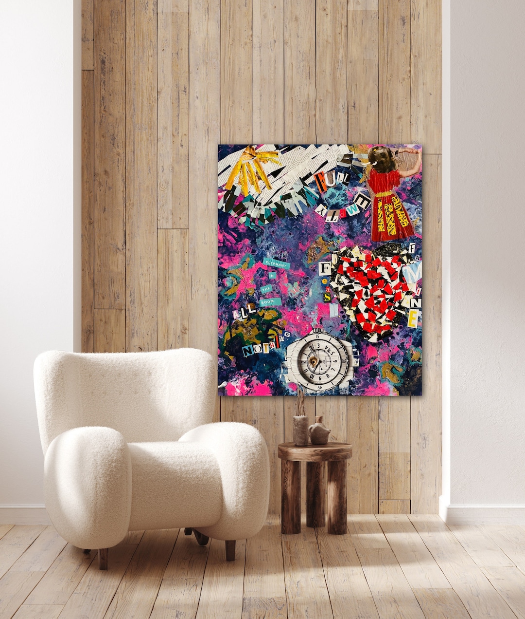 Mixed Media Collage Anthropomorphic Large Animal Collage Painting ...