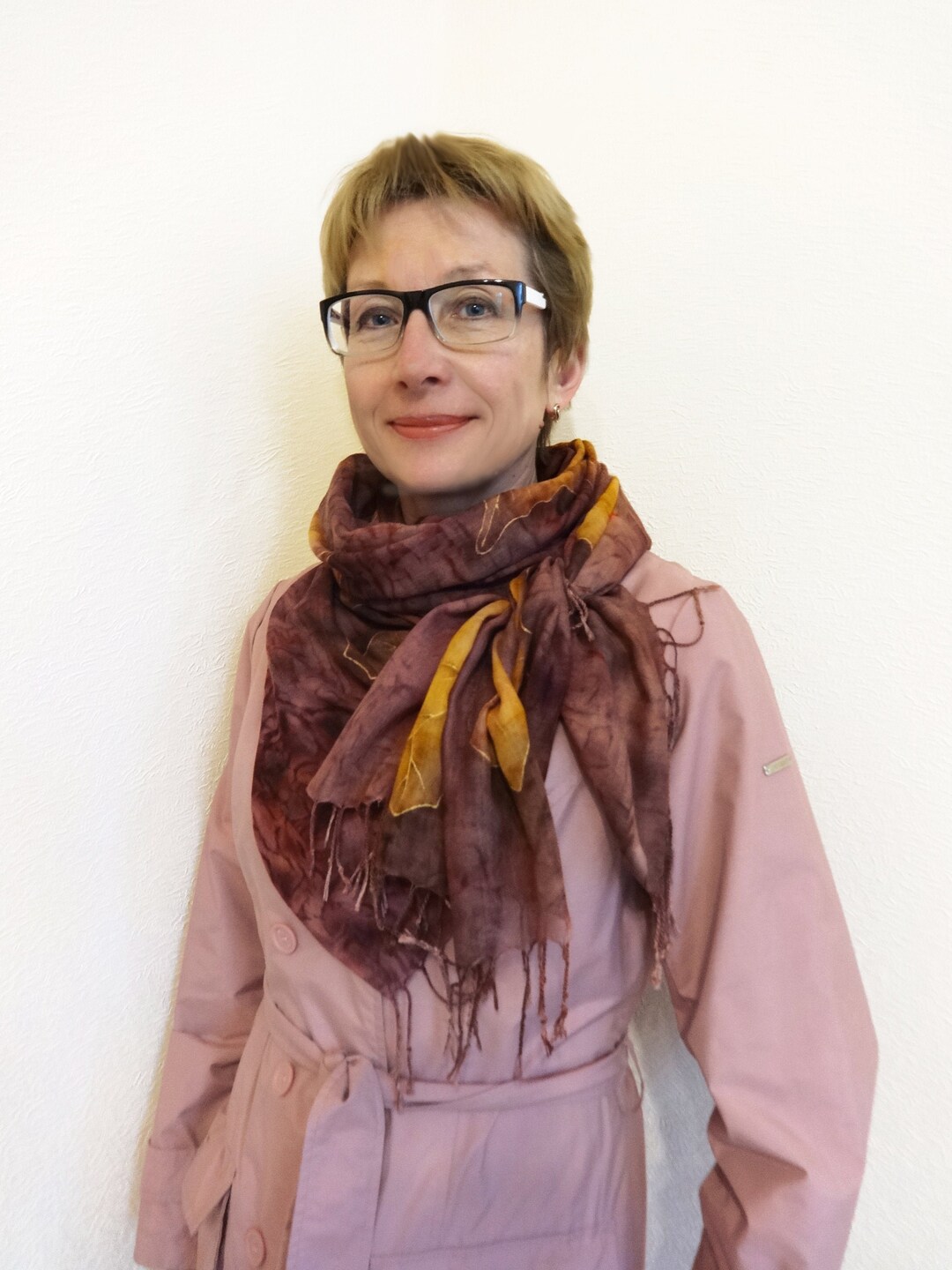 Long Wool Scarf Hand Painted in Brown Maroon Amber Yellow Autumn Leaves ...