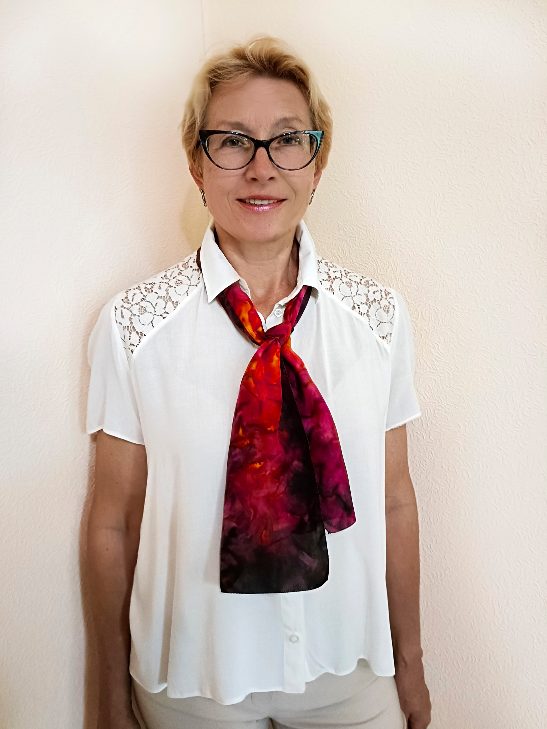 Pure Silk Ascot Scarf for Men Women Hand Painted Cravat Bordeaux Red ...