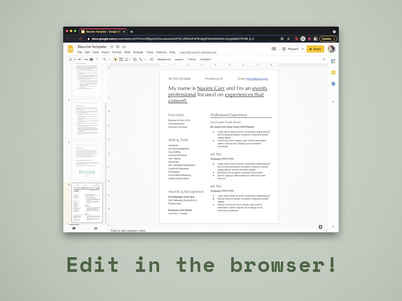 Stylish Google Slides Resume Template PDF Export Google - Etsy