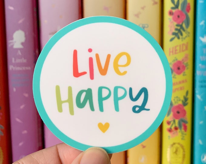 Live Happy Vinyl Sticker Water Bottle Sticker Laptop - Etsy