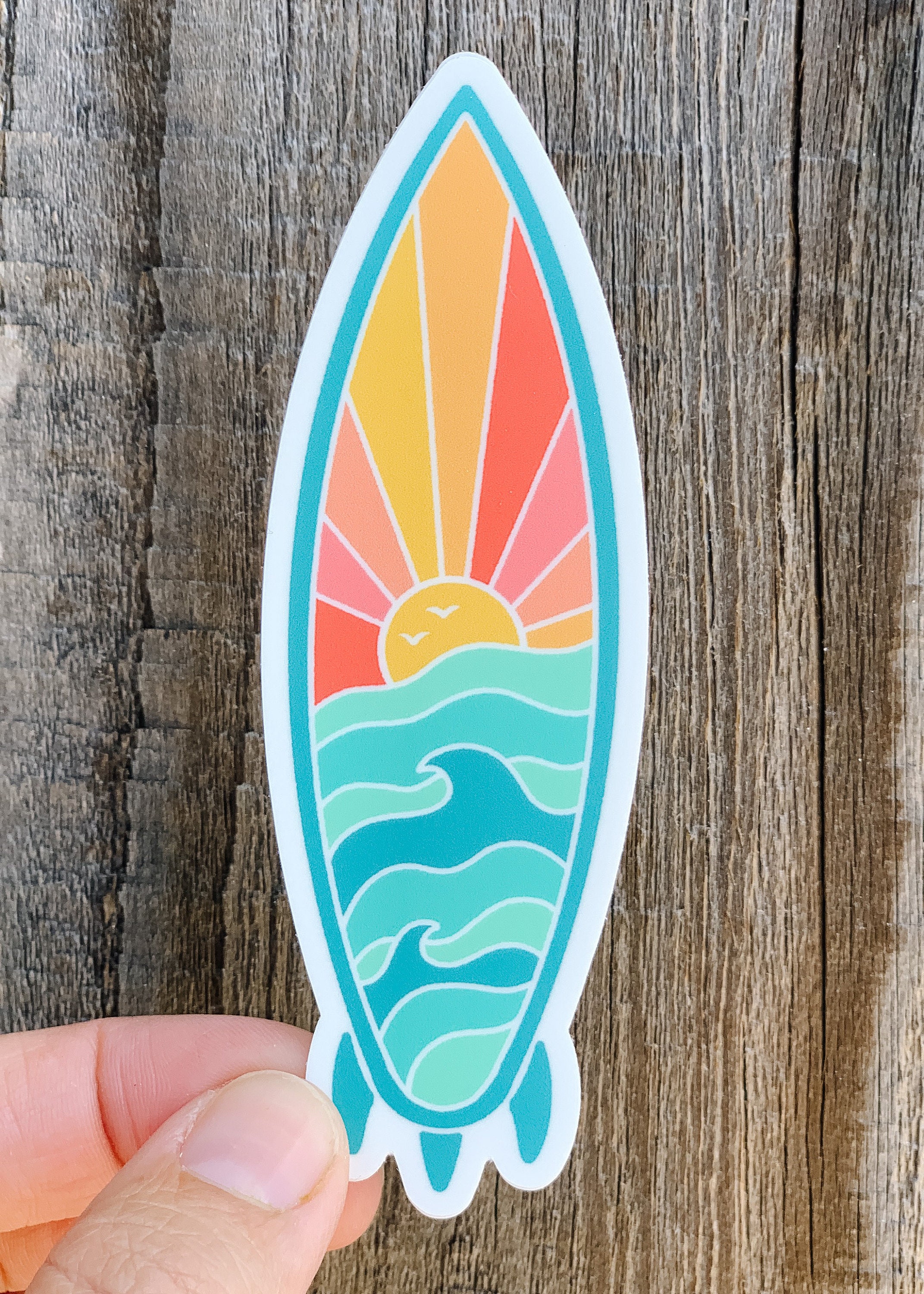 Sunshine and Waves Surfboard - Die Cut Vinyl Sticker in Bright Colors ...