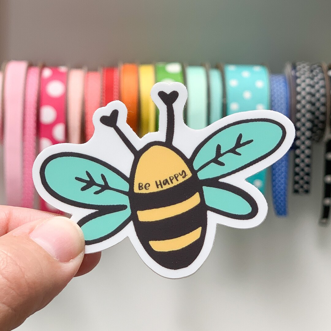 Be Happy Bee Sticker - Vinyl Sticker - Water Bottle Sticker - Laptop ...