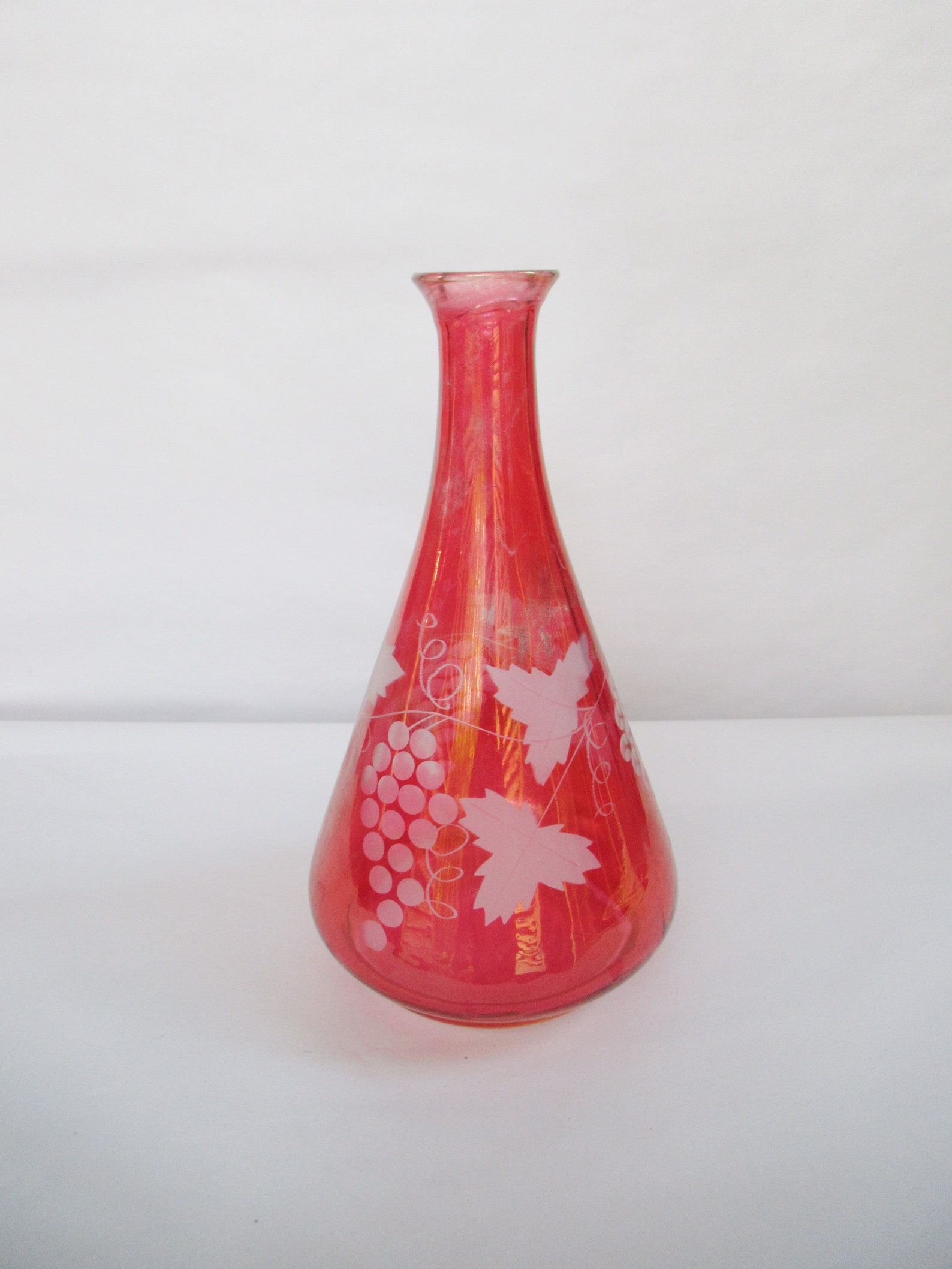 Vintage Ruby Decanter and 6 Etched Glasses Set - Etsy