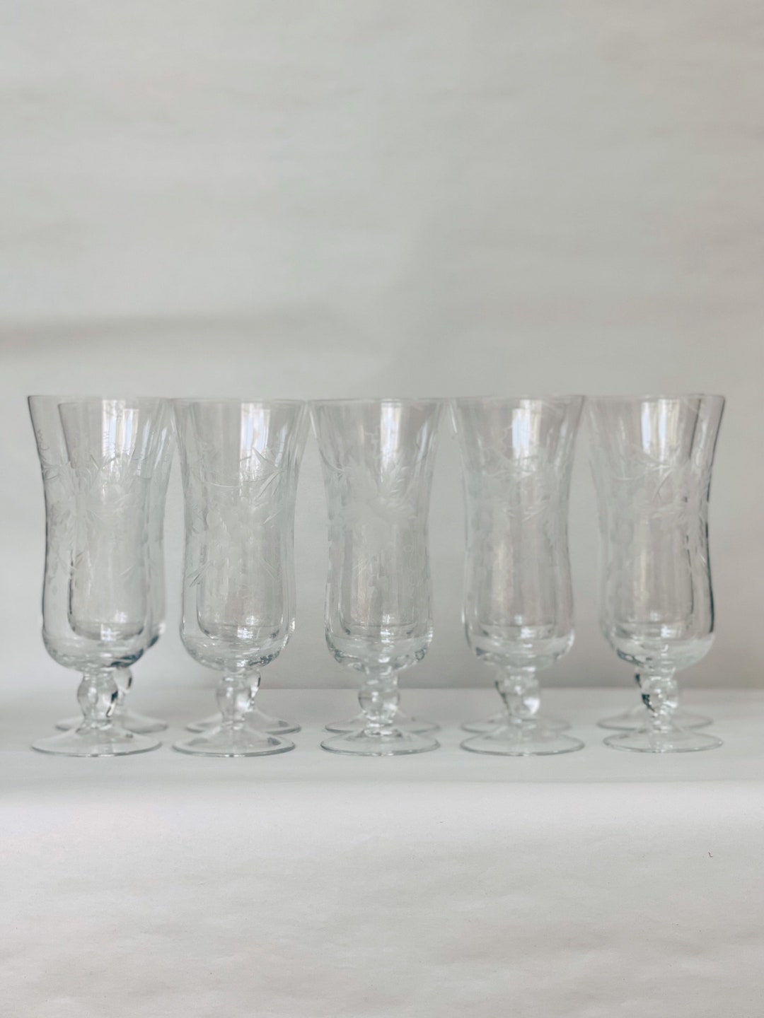 Vintage Etched Crystal Flute Champagne Celebration Glasses Etsy