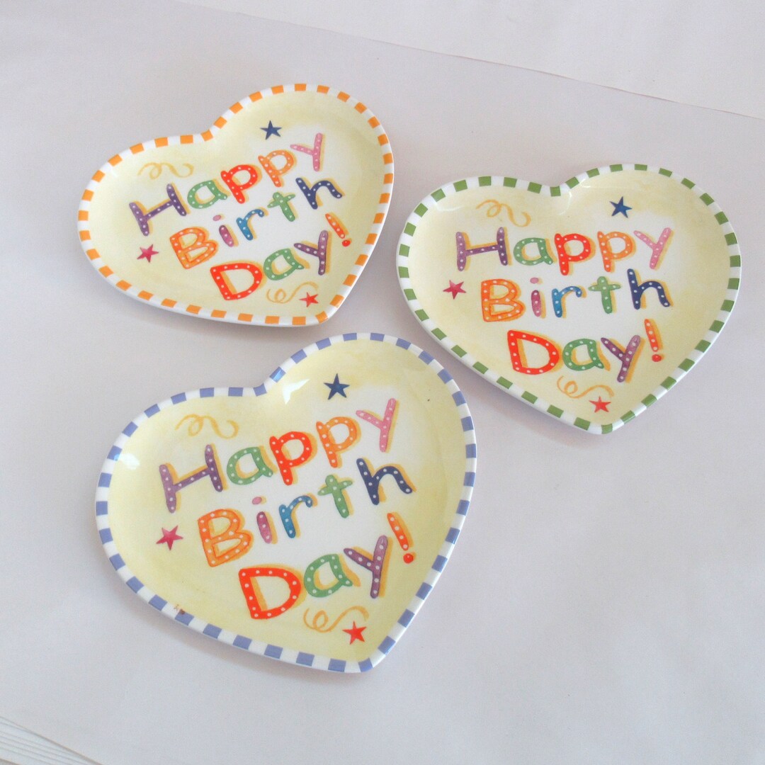 Vintage Multicolor Heart Happy Birthday Plates, Set of 7 - Etsy