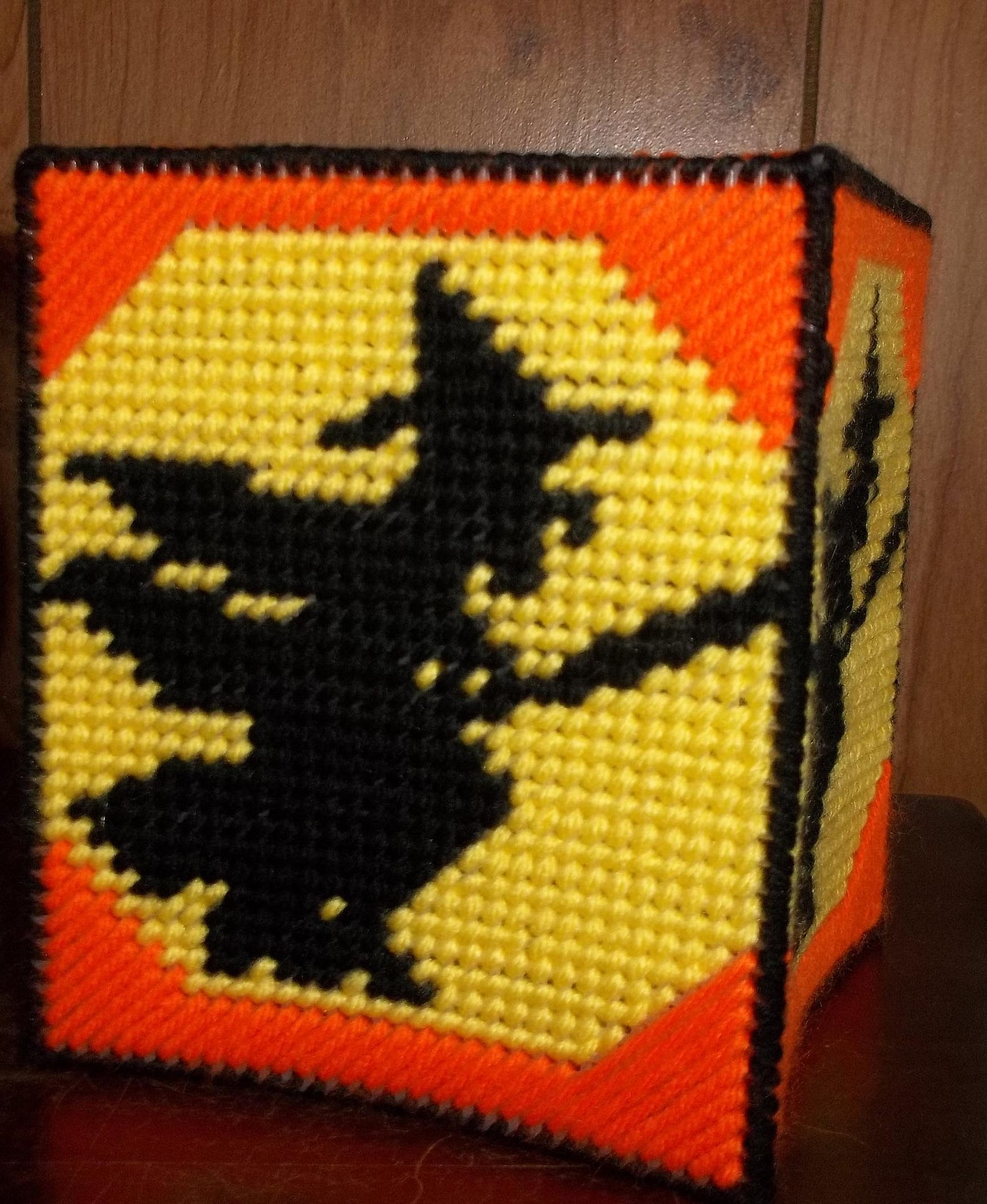 FLYING WITCH Plastic Canvas Tissue Box Topper Handmade Boutique Style ...