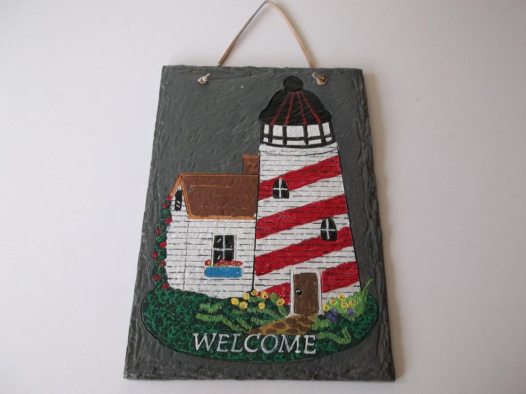 Lighthouse Welcome Slate 9"x5" Lighthouse Lovers Nautical - Etsy