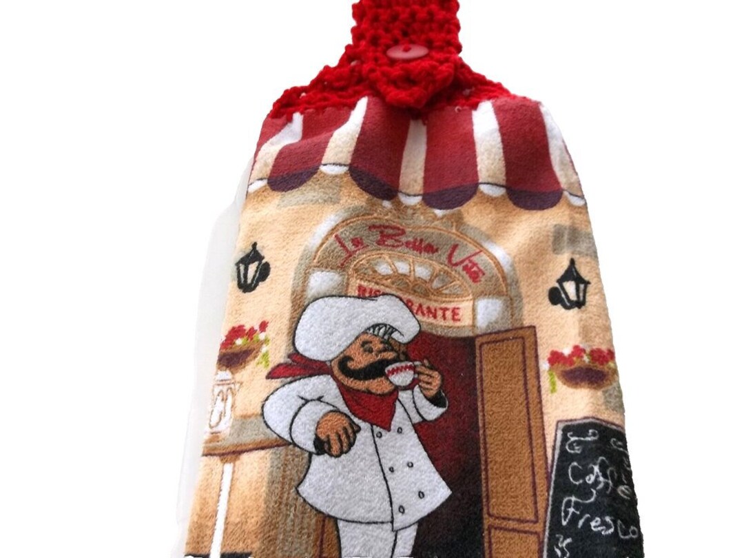 COFFEE CHEF Towel Double Layer Hanging Kitchen Dish Towel With Crochet ...