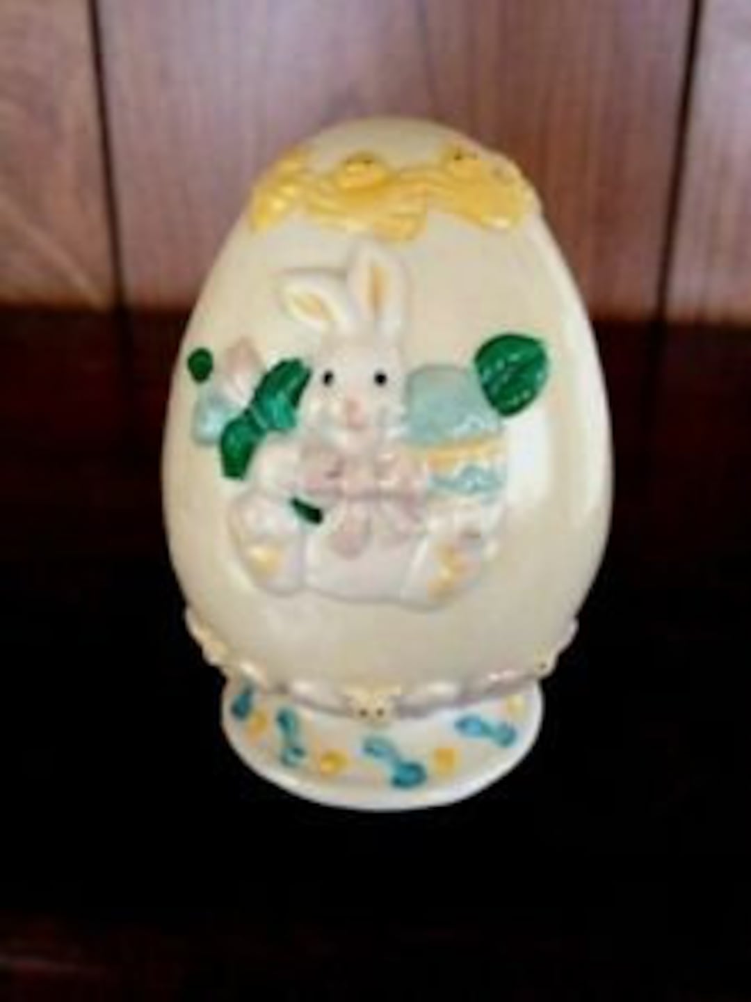 Vintage Ceramic Pedestal Easter Egg With Bunny and Eggs Rabbit - Etsy