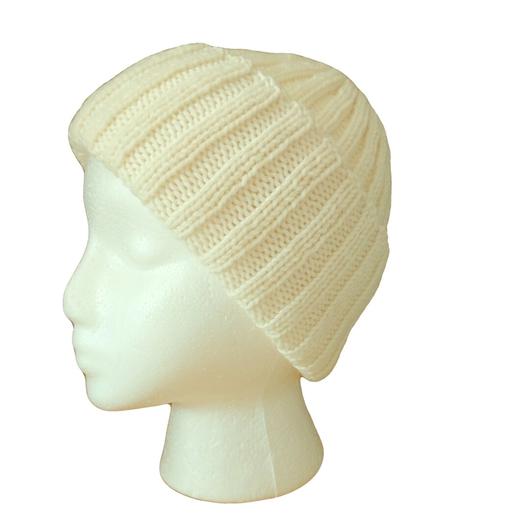 White Watch Cap, Hand Knit in Superwash Merino Wool, - Etsy