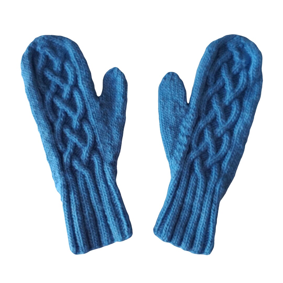 Blue Wool Mittens With a Cabled Pattern, Fit Most Women - Etsy