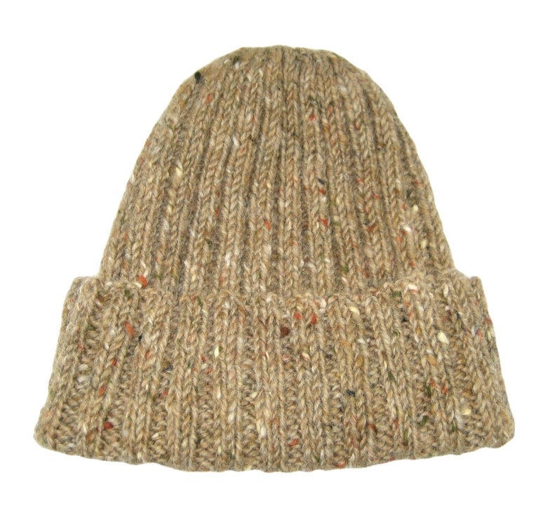 Donegal Tweed Toque Irish Wool Hat Brown Knit Cap Rib Knit Beanie Tweed Watch Cap Wool Knit