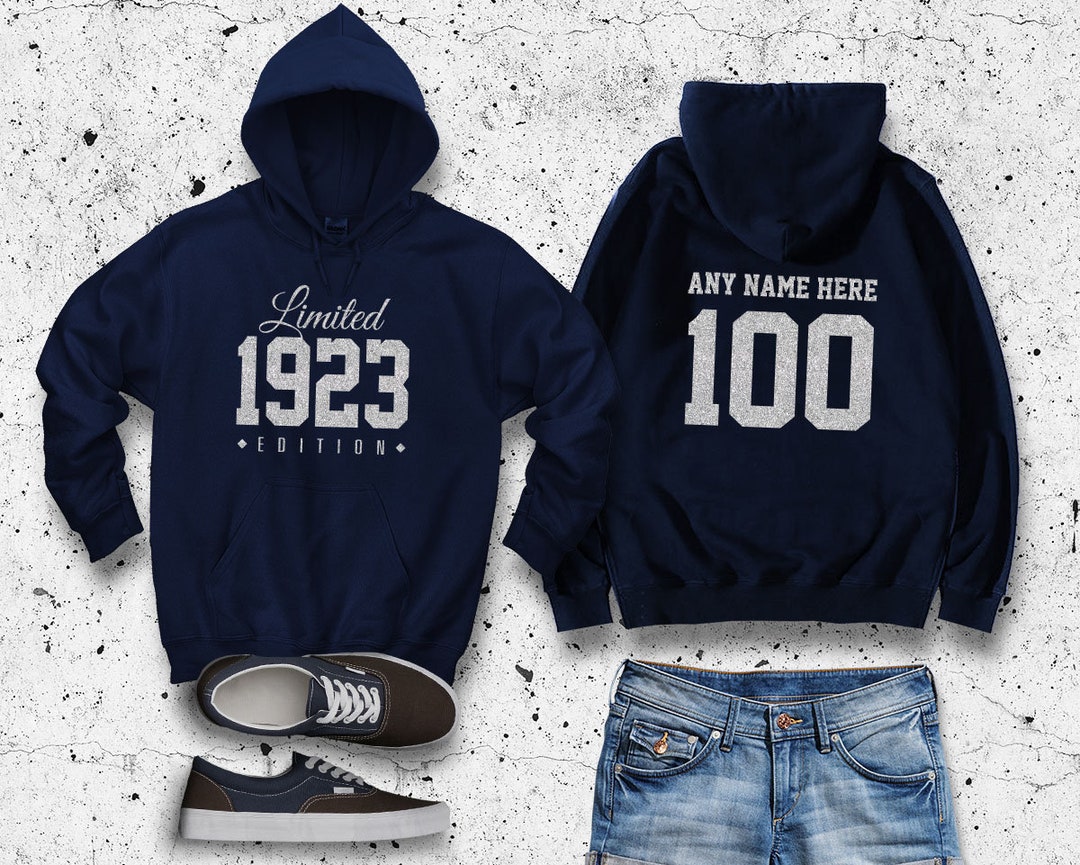 1923 Silver Glitter Limited Edition Birthday Hoodie 100th Custom Name ...
