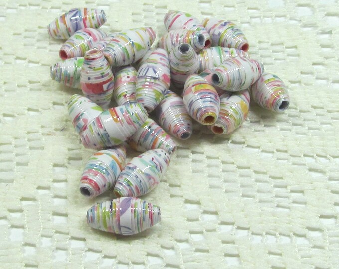 Paper Beads Loose Handmade Jewelry Making Supplies Craft Supplies Spring Floral On White Etsy