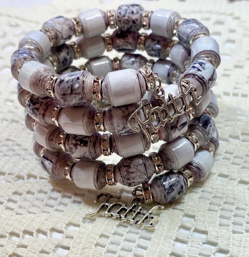 Paper Bead Memory Wire Bracelet, Handmade Bracelet, Unique Jewelry ...