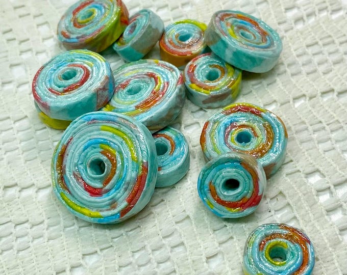 Handmade Paper Disc Beads: Colored Dots on Light Blue Napkin Design - Etsy