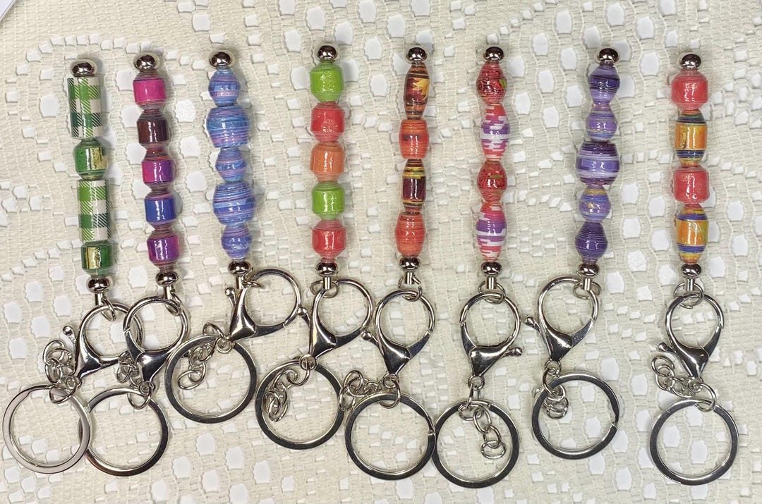 Handmade Paper Bead Keychain: Colorful Boho Keyring - Etsy