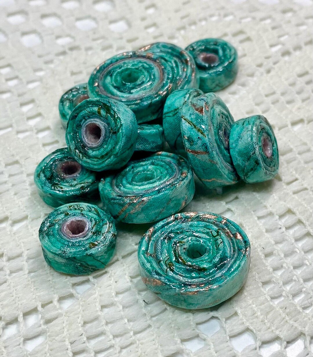 Handmade Paper Disc Beads: Jewelry Making Beads, Marbled Green With ...