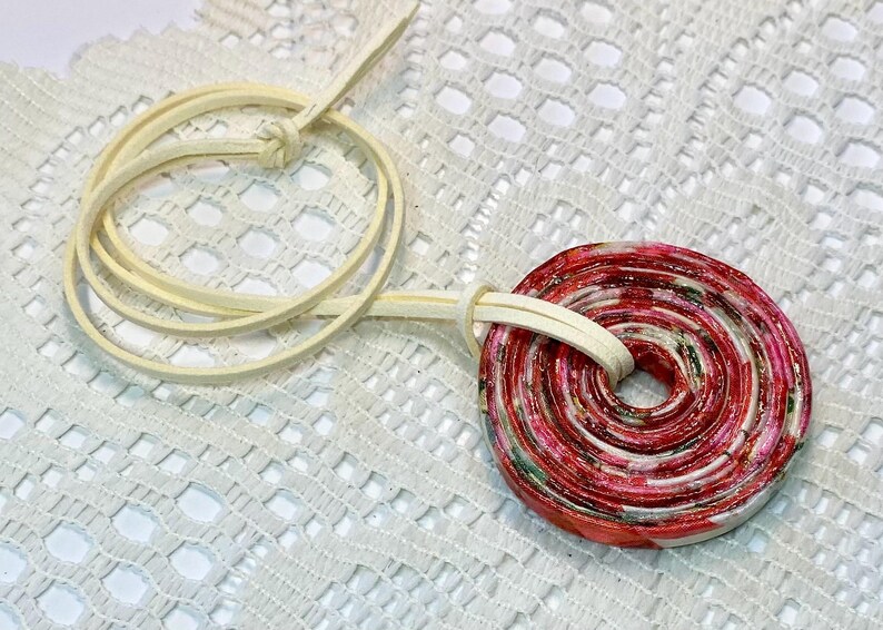 Handmade Paper Disc Pendant: Pink Roses - Etsy