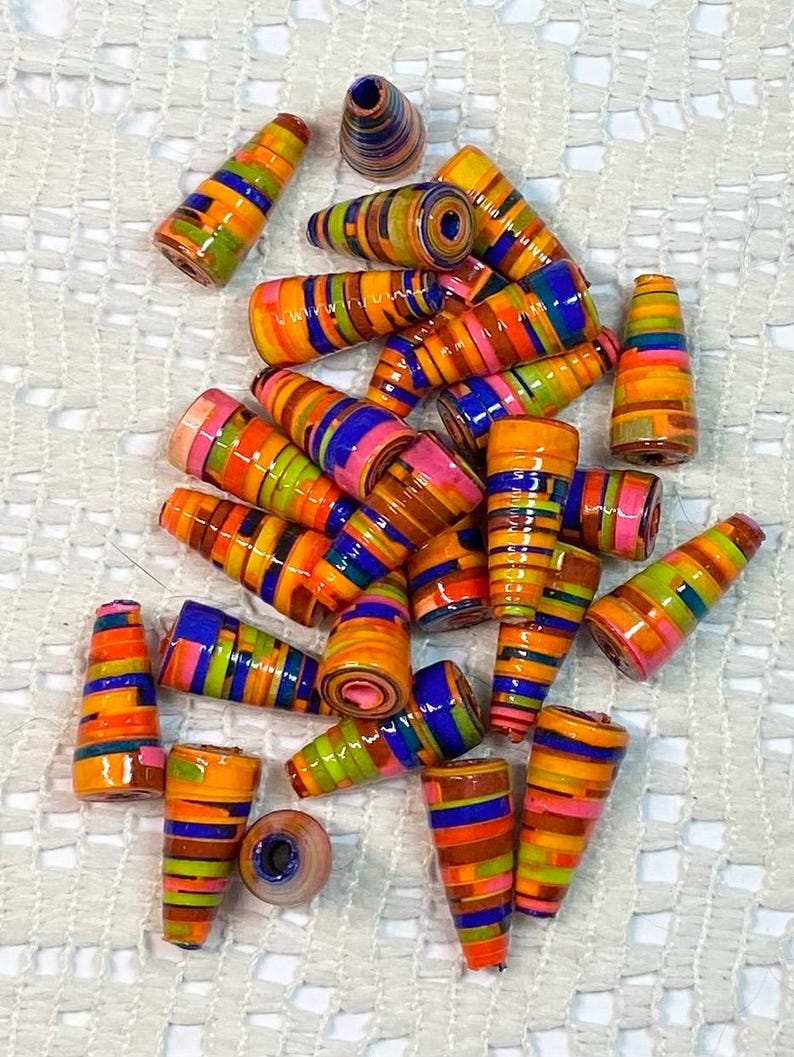 Paper Beads, Loose Handmade, Jewelry Making Supplies, Hand Colored Cone ...