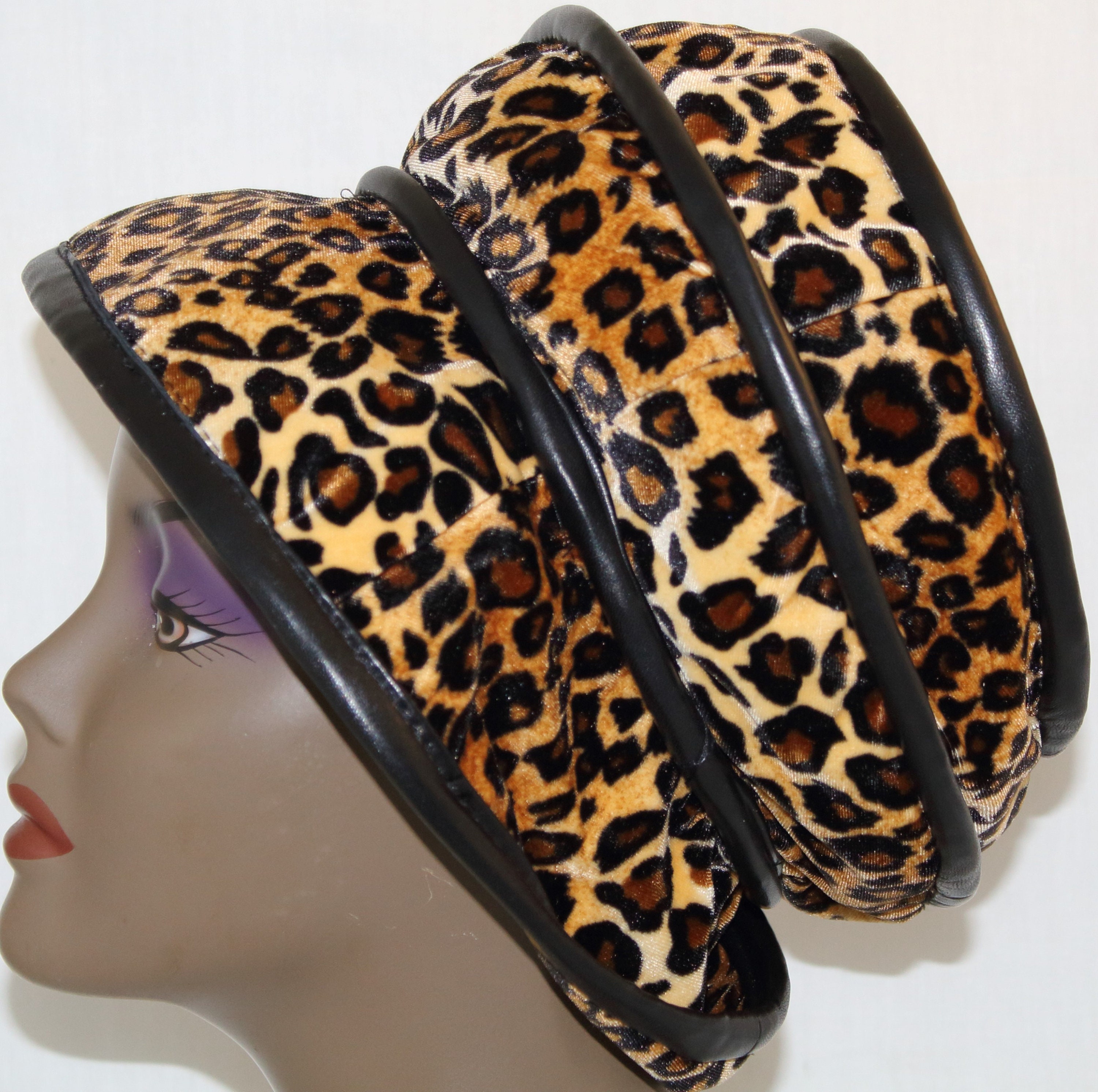 Leopard Print Velvet african House Hat With Leather Binding - Etsy