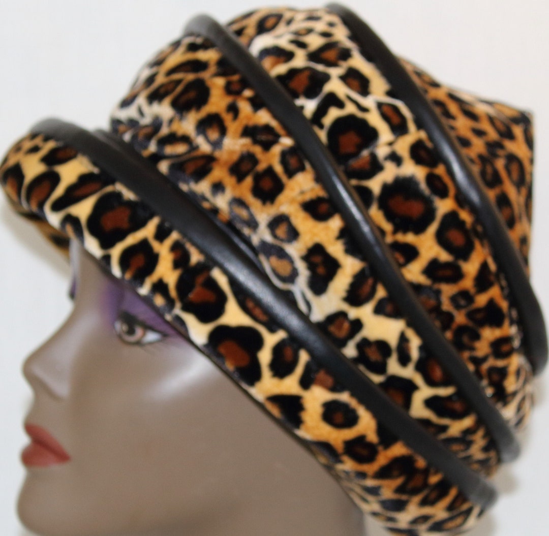Leopard Print Velvet "african House" Hat With Leather Binding - Etsy