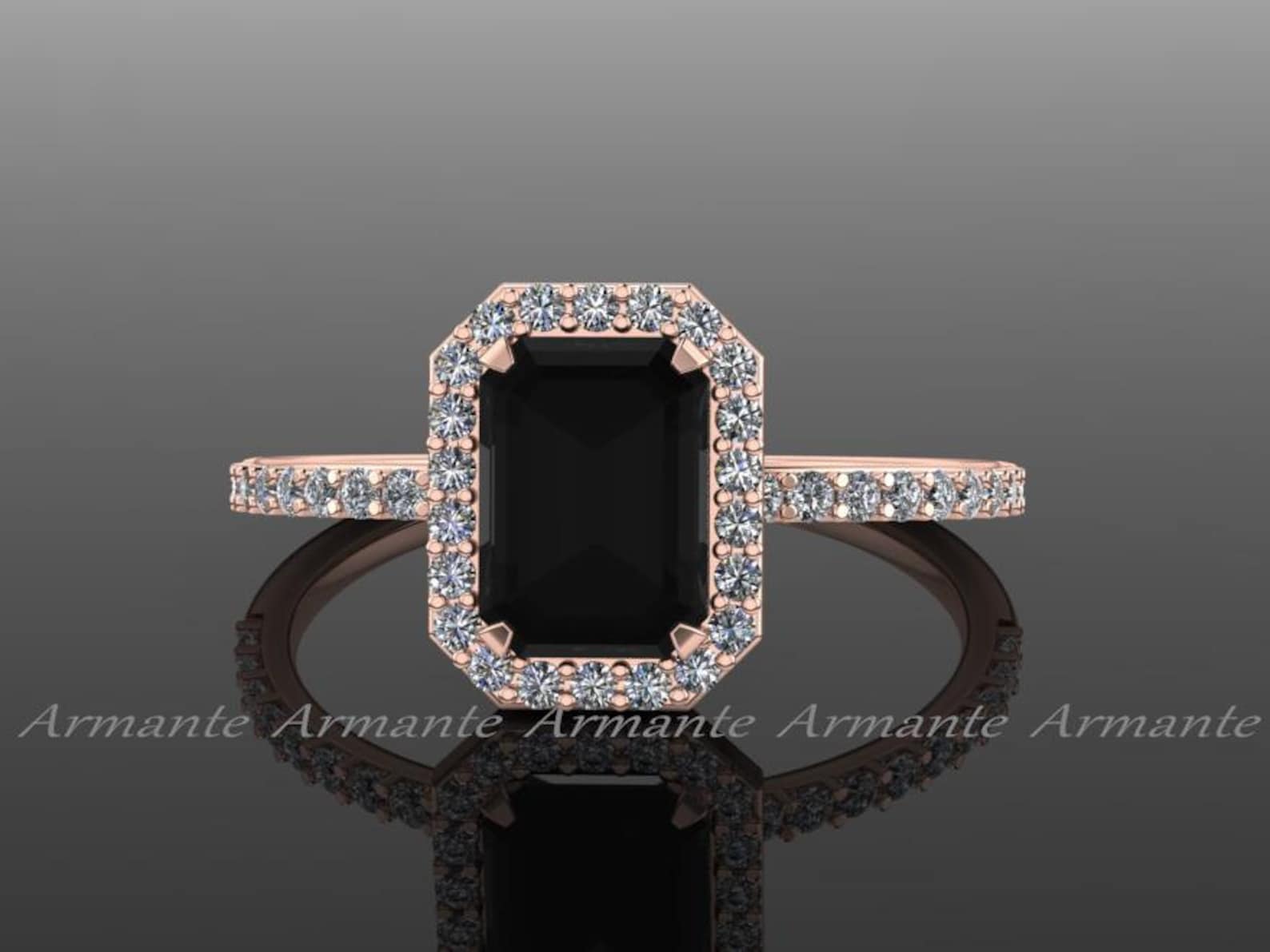 Black Diamond Emerald Cut Engagement Ring White and Black - Etsy