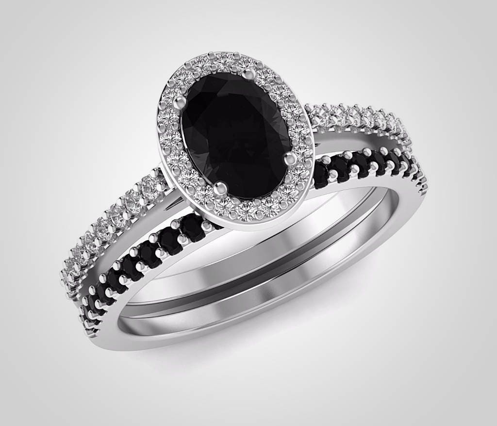 Oval Black Diamond Engagement Rings Halo Black Diamond Rings | Etsy