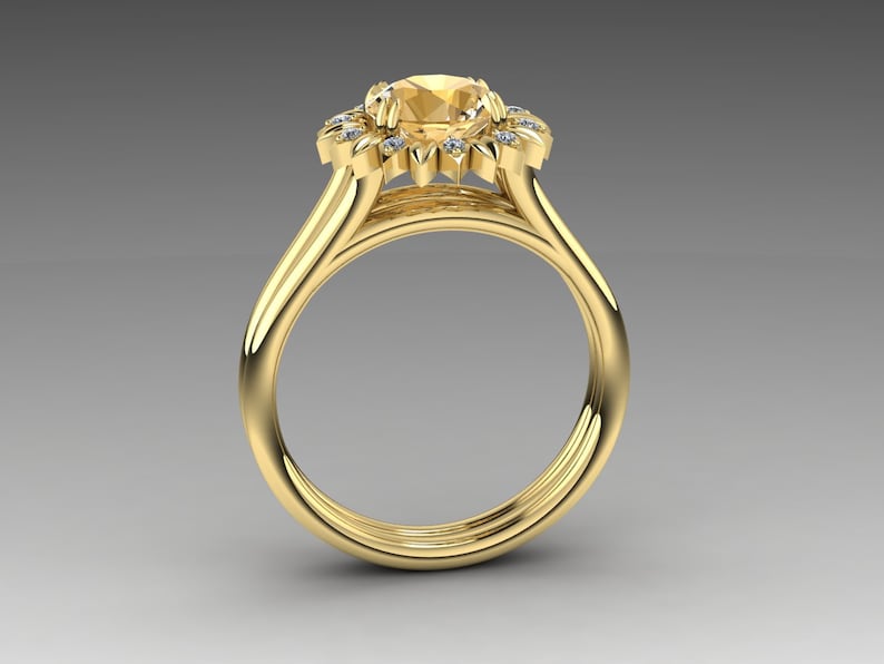 Sunflower Ring, Yellow Gold, Citrine Gemstone and Diamond Flower Ring ...