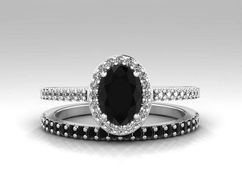 Oval Black Diamond Engagement Rings Halo Black Diamond Rings | Etsy