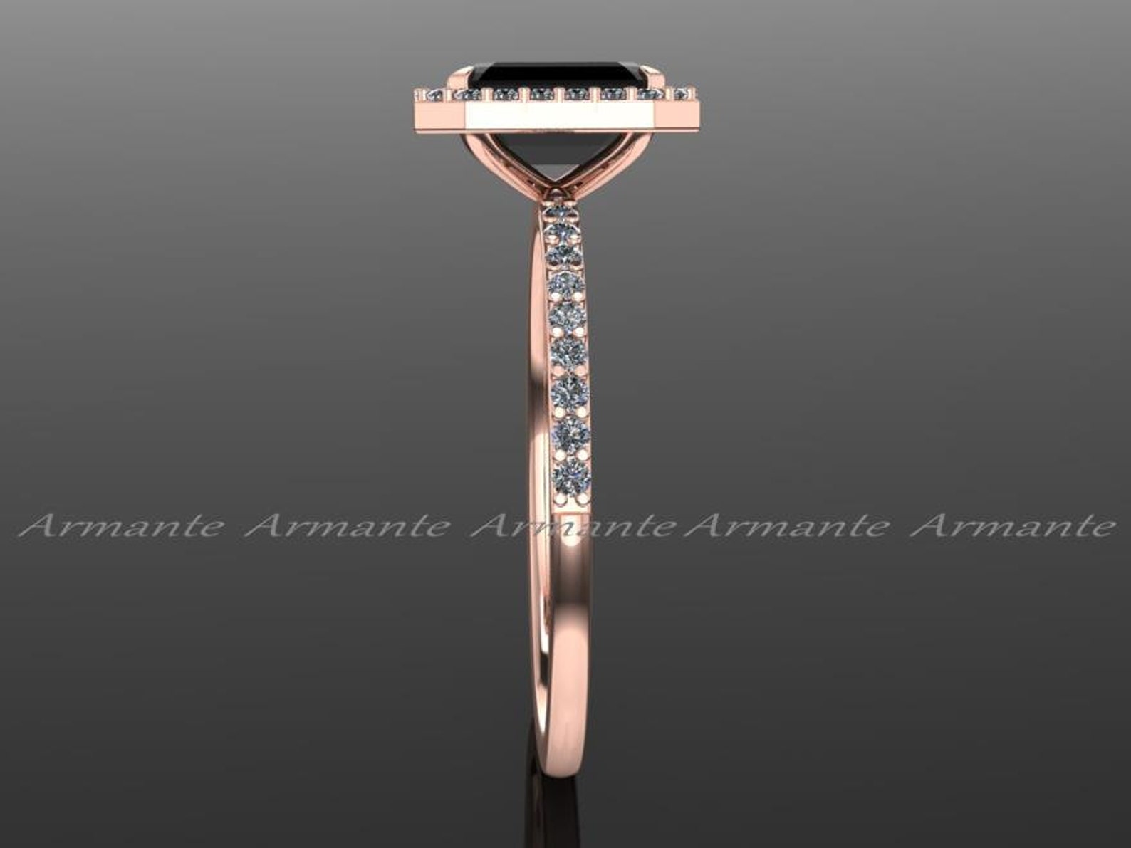 Black Diamond Emerald Cut Engagement Ring White and Black - Etsy