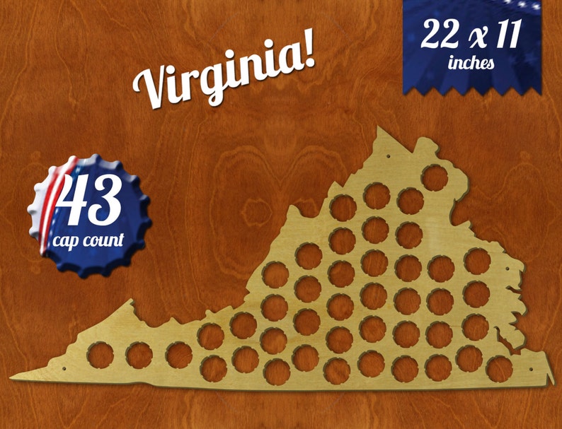 Virginia Beer Cap Map, Beer Cap Holder, Beer Cap State Map, Cap Map ...