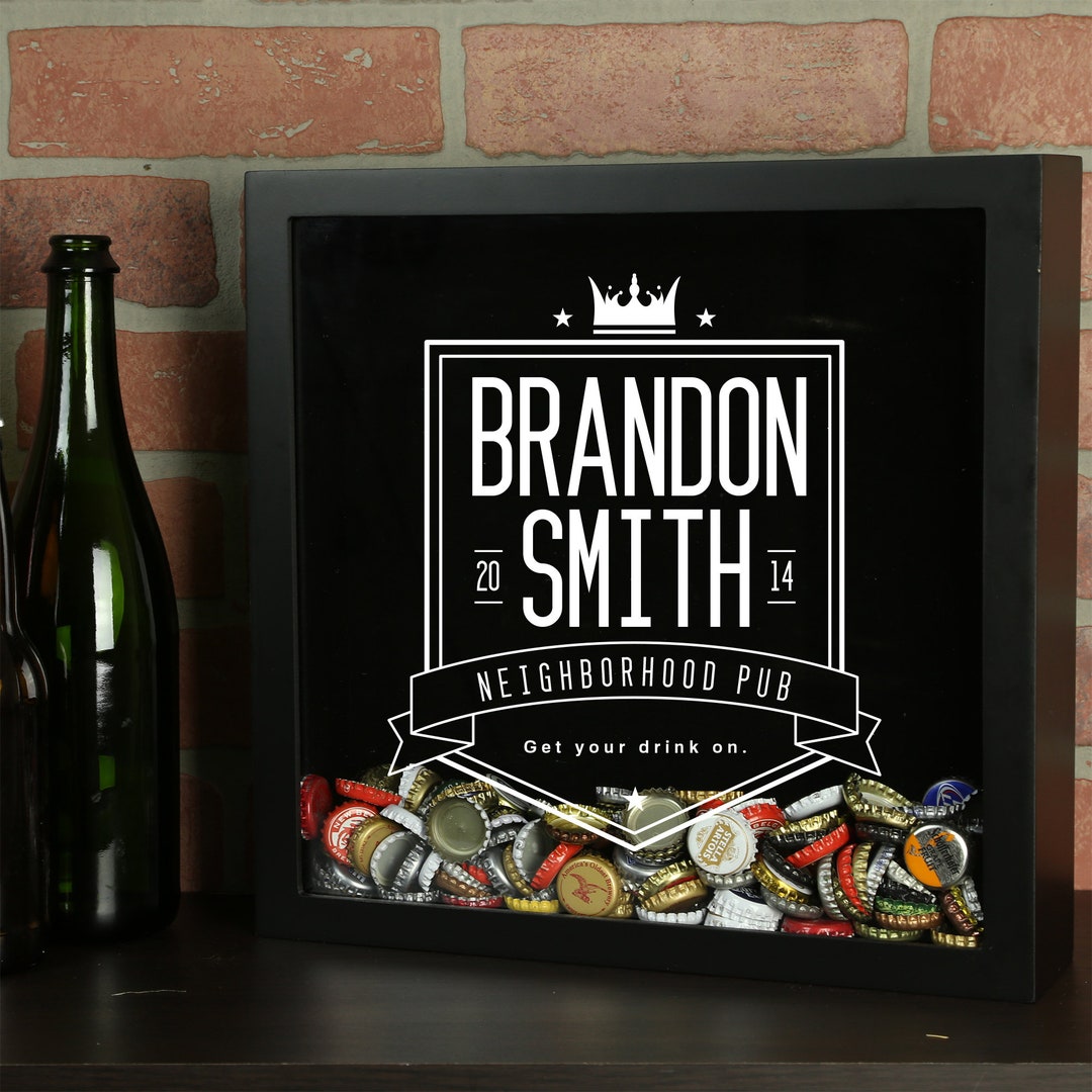 Personalized Beer Cap Shadow Box, Neighborhood Pub Beer Cap Shadow Box ...
