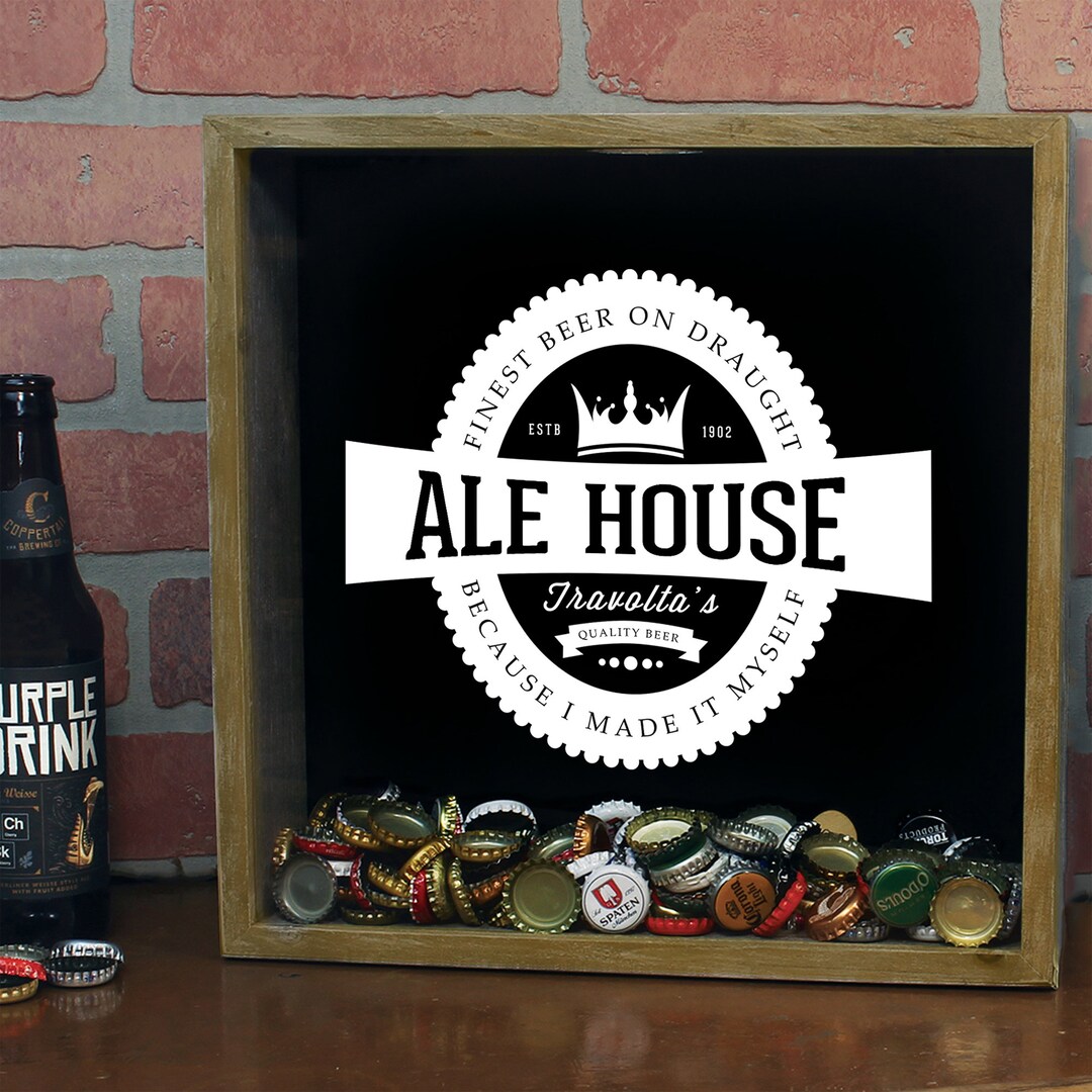 Personalized Beer Cap Shadow Box, Ale House Beer Cap Shadow Box - Beer ...