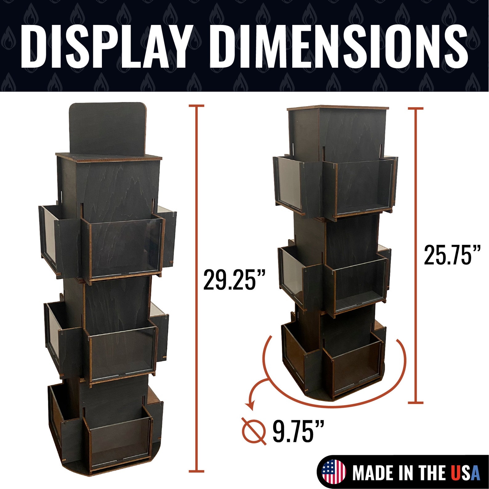 Rotating Greeting Card Display Stand, 3 Tier Wooden Organizer, 4-sided ...