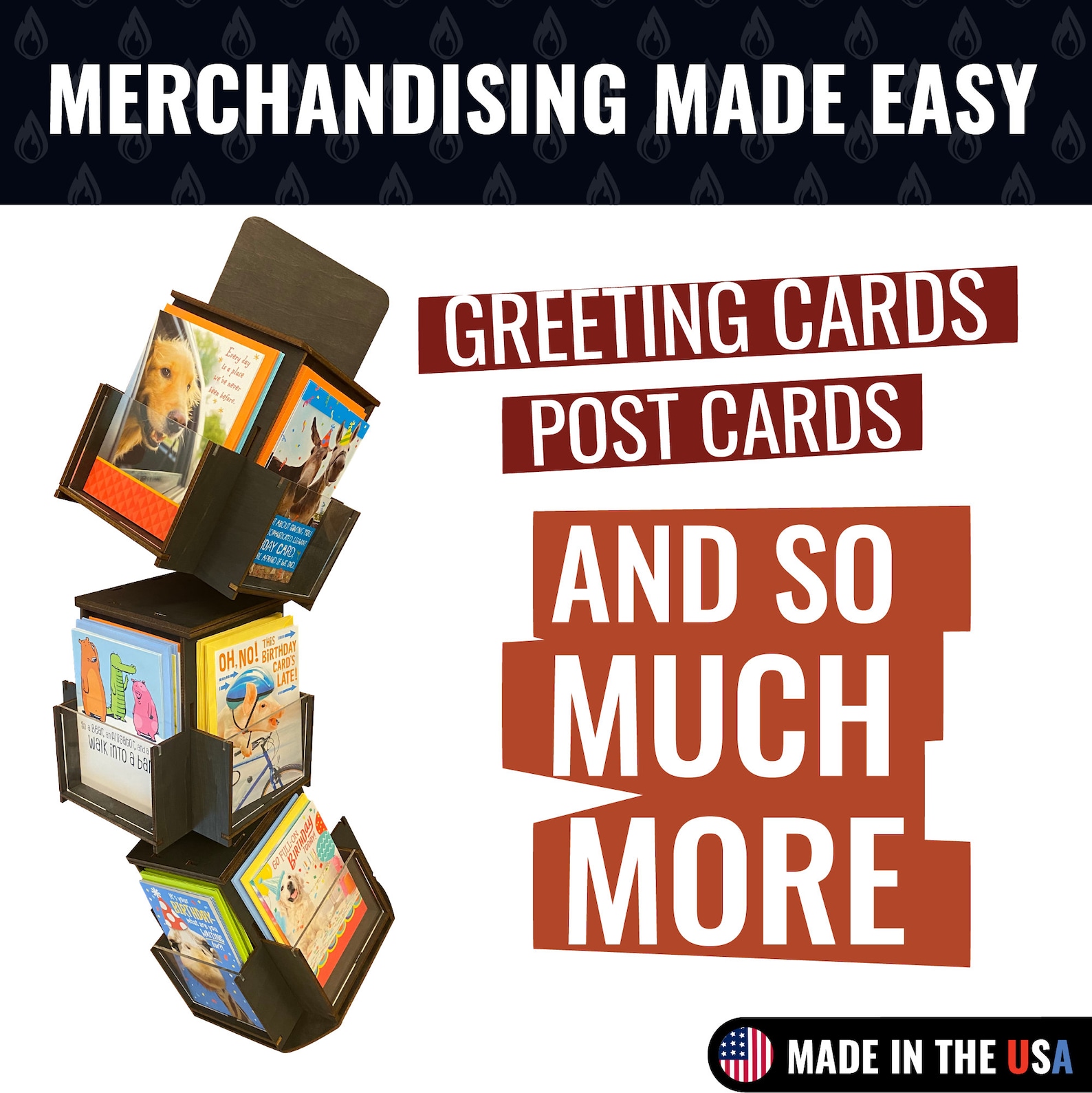 Rotating Greeting Card Display Stand, 3 Tier Wooden Organizer, 4-sided ...