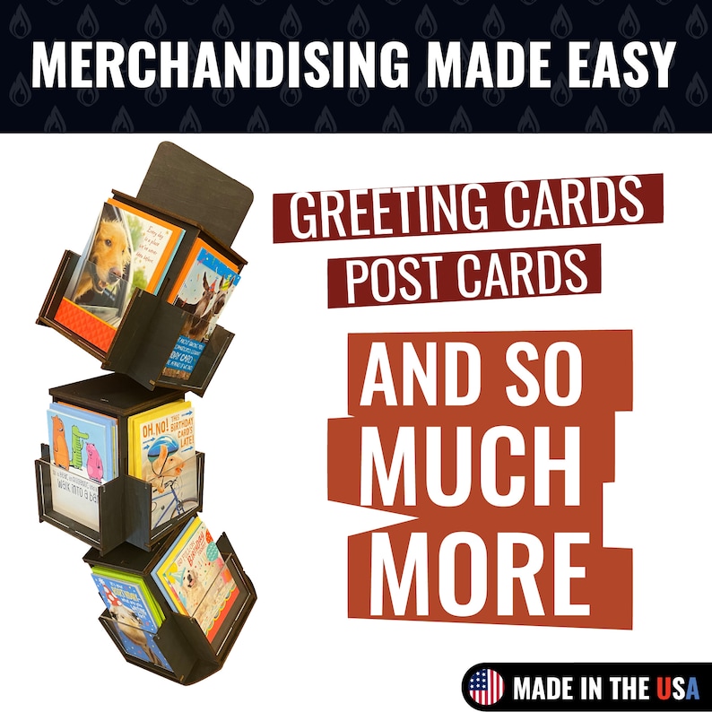 Rotating Greeting Card Display Stand, 3 Tier Wooden Organizer, 4-sided ...