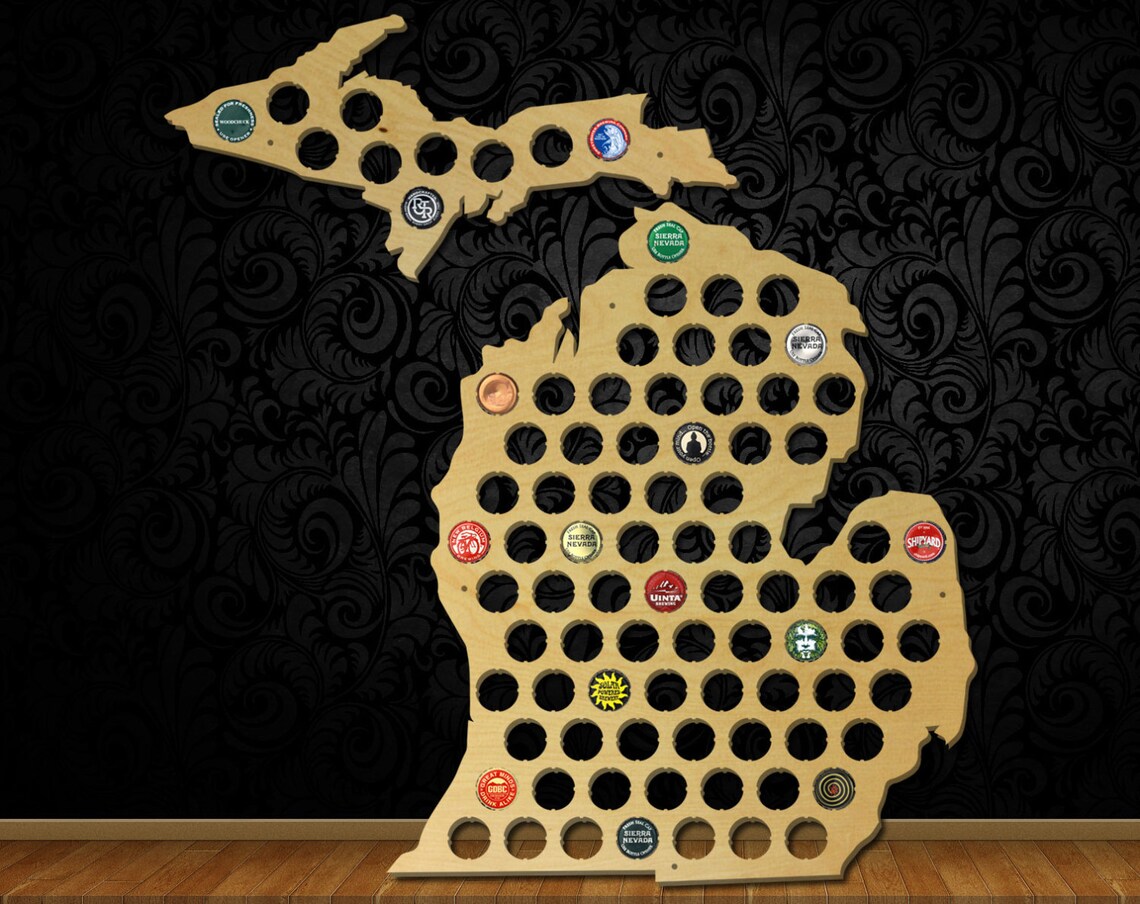 Michigan Beer Cap Map, Beer Cap Holder, Beer Cap State Map, Cap Map ...