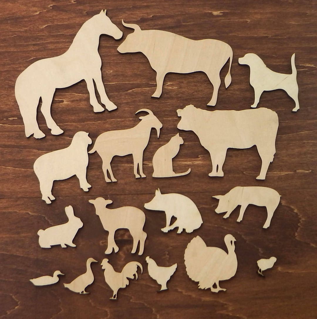 Set of 17 Wood Farm Animal Cut Outs, Farm Animals, Craft Ideas ...