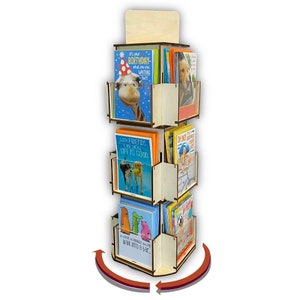 Rotating Greeting Card Display Stand, 3 Tier Wooden Organizer, 4-sided ...
