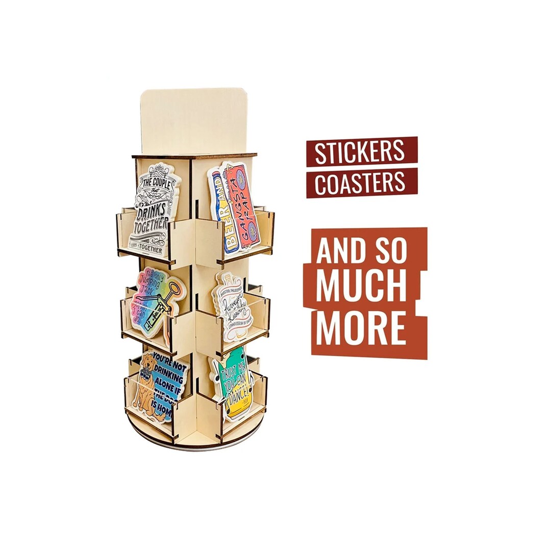 Rotating Display Stand, 3 Tier Wooden Organizer, 4-sided Display Rack ...