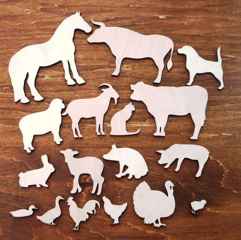 Set of 17 Wood Farm Animal Cut Outs Farm Animals Craft | Etsy