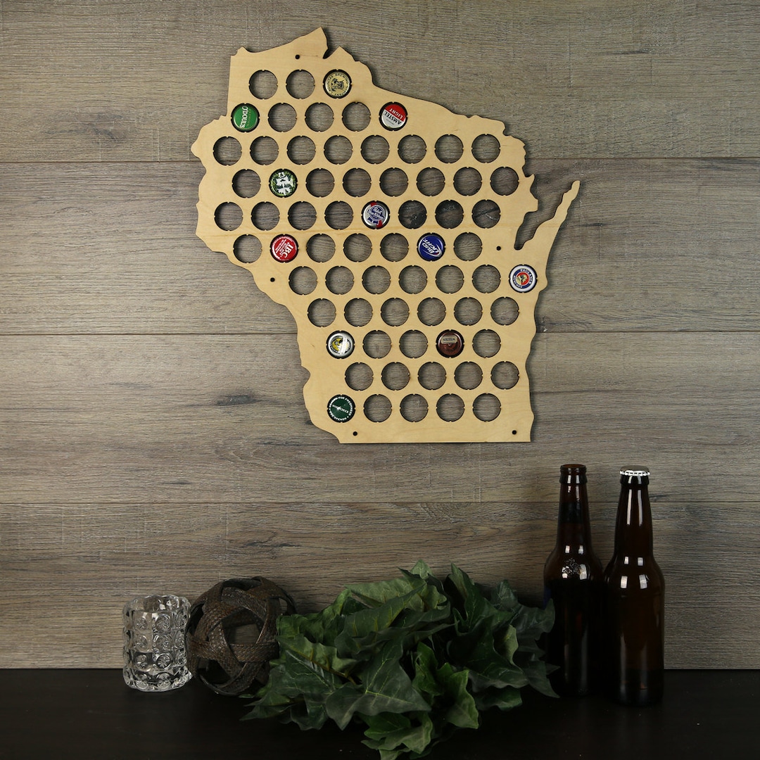 Wisconsin Beer Cap Map, Beer Cap Holder, Beer Cap State Map, Cap Map ...