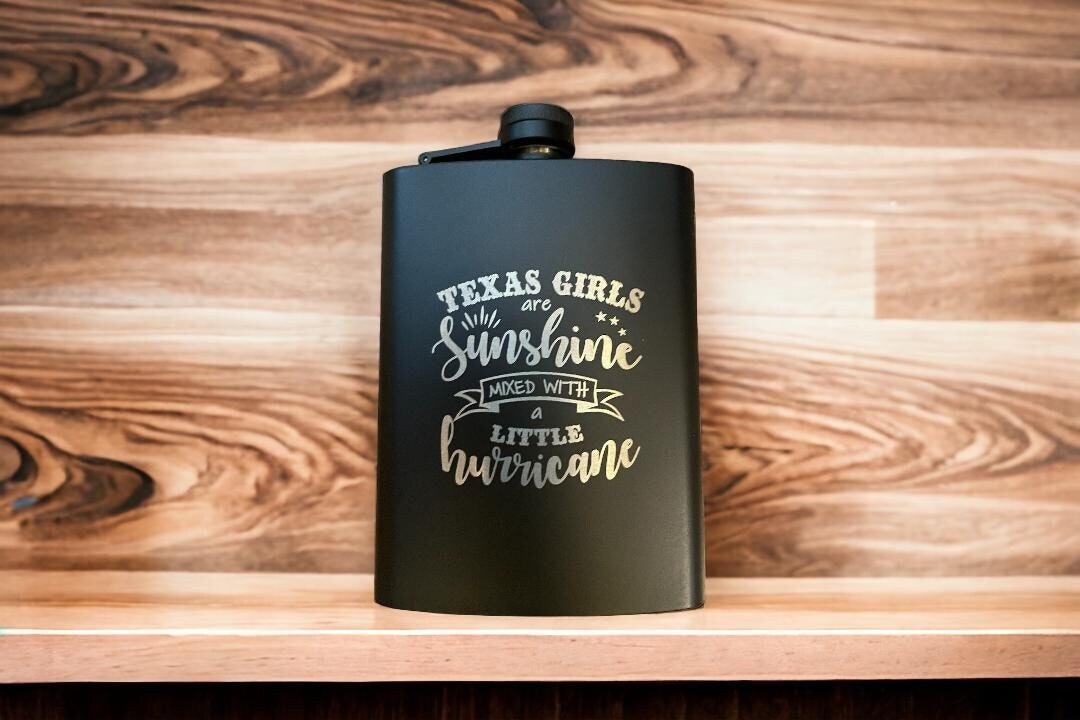 Laser Engraved Black Powder Coated 8 Oz. Whiskey Flask With the Design ...